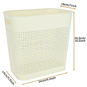 ZOFORTY 3 Pack Slim Plastic Trash Can Wastebasket, 3.5 Gallon Trashcan Garbage Bin with Handles, Rectangle Hollow Trash Bin Waste Basket for Office Bathroom Bedroom Home Kitchen Dorm - 10” High