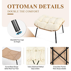 FINCATI Indoor Outdoor Double Egg Chair with Footrests, 2 Person Oversized Wicker Rattan Stationary Lounge Chair with Legs, 680 lbs Loveseat Boho Egg Basket Chairs with Ottomans Beige