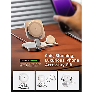 LISEN 3 in 1 Charging Station for Apple Devices Magsafe Wireless Charger Pad for iPhone, Travel Wireless Charging Station for Multiple Devices Fits iPhone 15 Pro Max Magsafe Charger Airpods I Watch