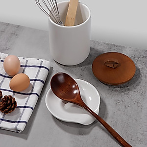 FFQ Egg Cracker & Spoon Holder, Spoon Rest for Kitchen, Ceramic Spoon Holder for Stove Top, Cooking Spoon Holder,Heat Resistant Utensil Rest for Countertop, Dishwasher Safe,White