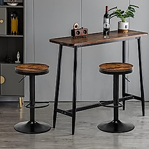 LERYAY Wooden Barstools Bar Stools Set of 2 Height Adjustable Bar Stools Swivel Barstool Industurial Counter Stools with Black Metal Base