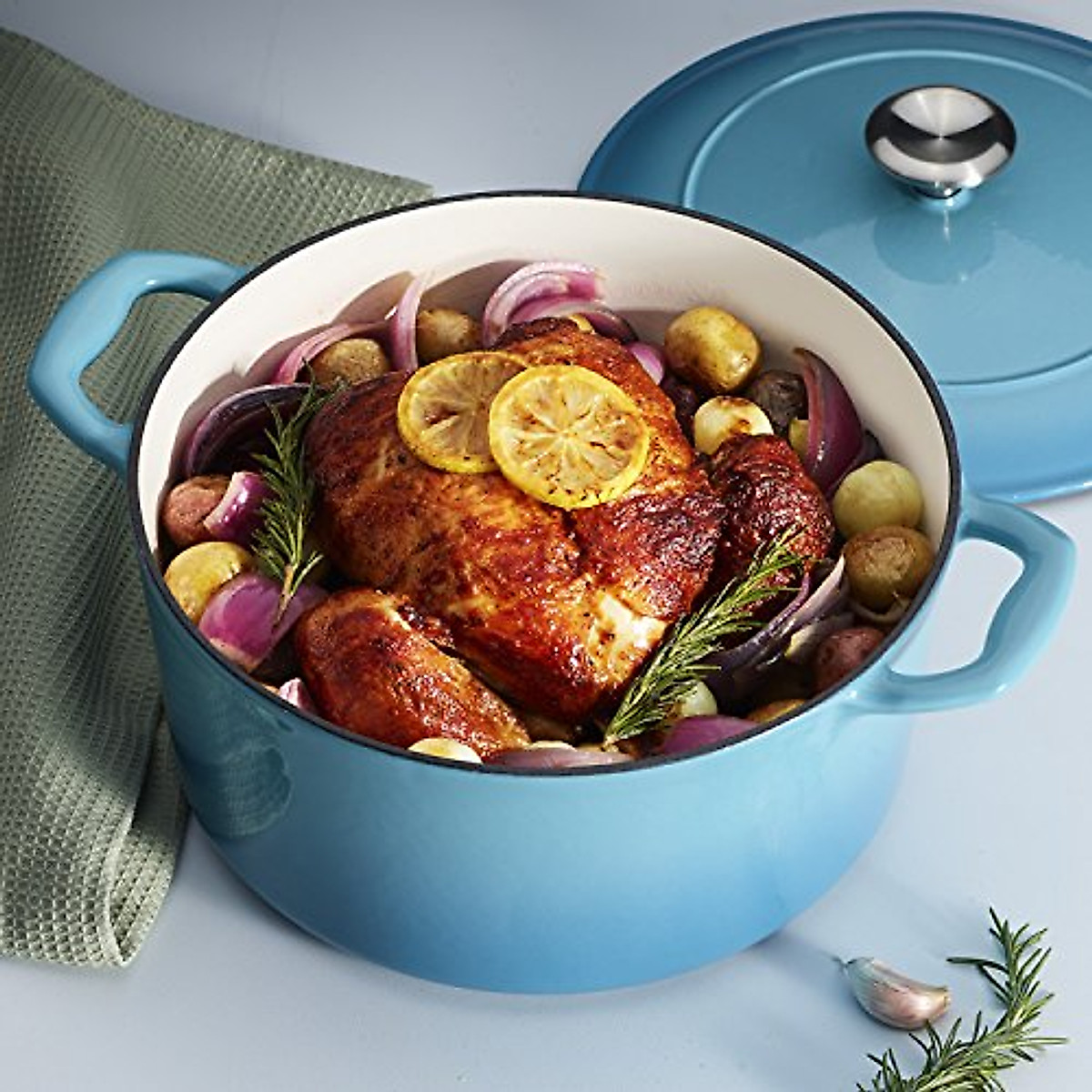 Tramontina Enameled Cast Iron Covered Dutch Oven 5.5-Quart Medium Blue, 80131/036DS