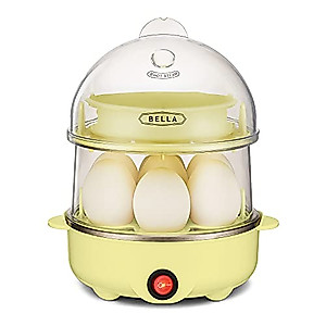 BELLA Double Tier Egg Cooker, Rapid Boiler & Poacher, Meal Prep Essential, Family Sized Meals: Make Up To 14 Large Boiled Eggs, Dishwasher Safe Parts, Poaching Tray Included, Yellow