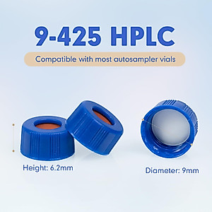 ALWSCI 9-425 HPLC Screw Thread Caps with Septa, White PTFE/Red Silicone Septa for 2ml ND9 Autosampler Vials, 100 pcs/pk
