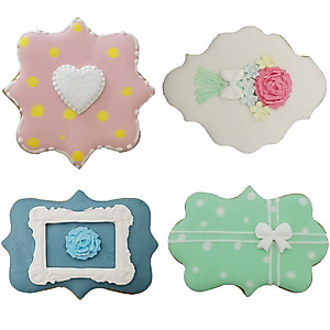 4 pcs of Fancy Plaque Cookie Cutters Set, Stainless Steel Wedding Frame Fondant Cutters Baking DIY Molds
