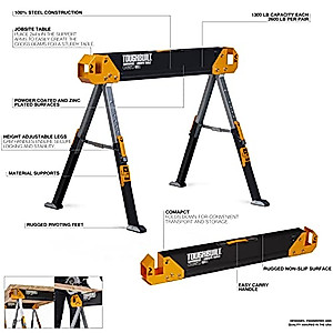 ToughBuilt - Folding Sawhorse/Jobsite Table - Sturdy, Durable, Lightweight, Heavy-Duty, 100% High Grade Steel, 1300lb Capacity, Pivoting Feet, Adjustable Height Legs - (TB-C650) - 2 Pack