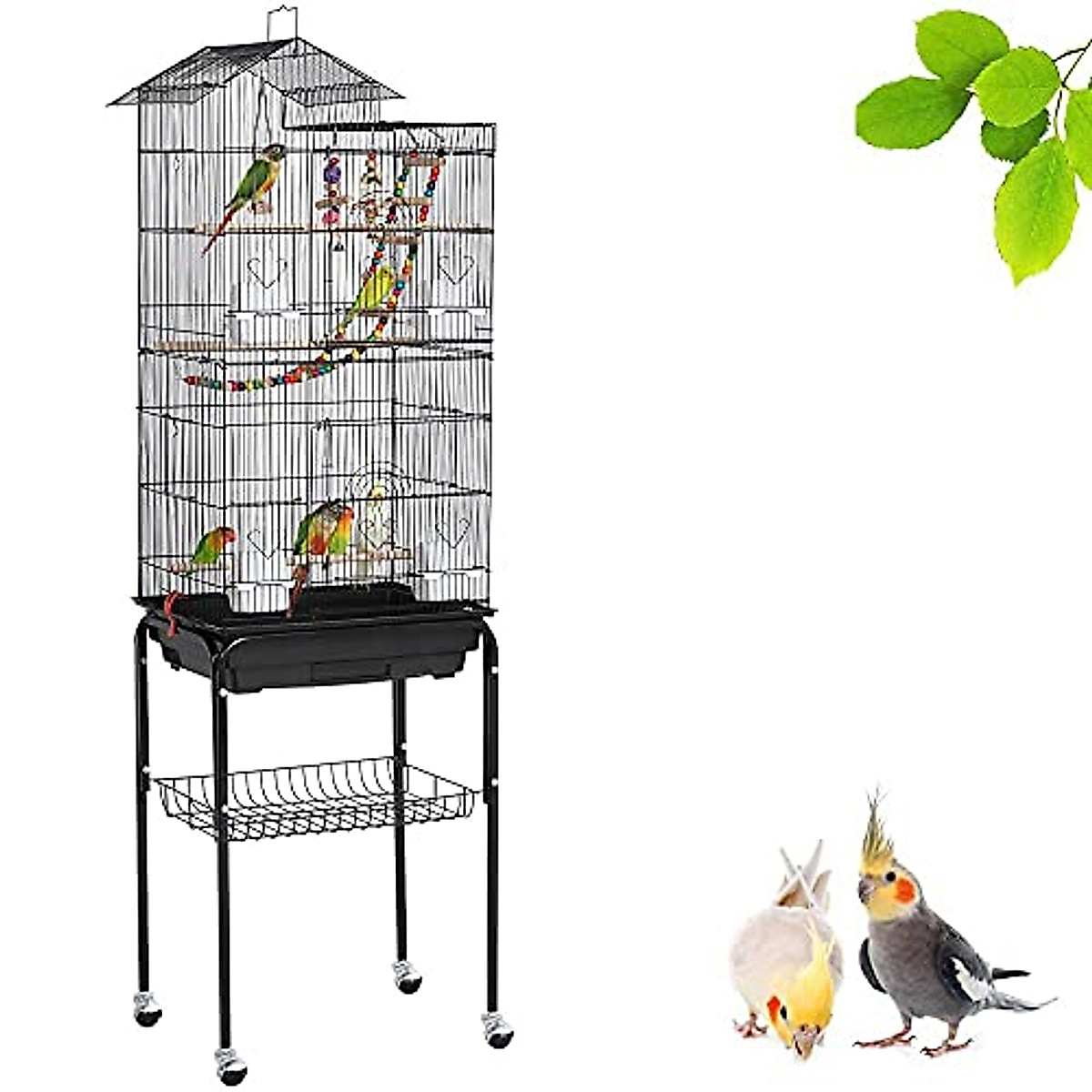 Topeakmart Medium Parakeet Bird Cage for 3 Birds with Wooden Perches and Detachable Stand