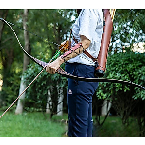 Deerseeker Archery 54" Traditional Bow Hunting Longbow with Bamboo Core Limbs Handmade Recurve Bow RH/LH for Targeting Practice Shooting Youth & Adults Bow Set 20-80lbs