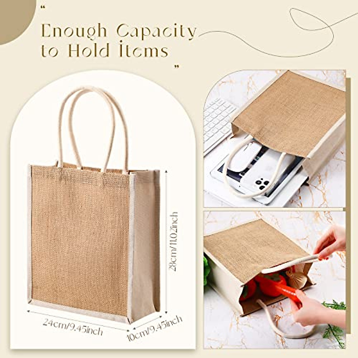 16 Pack Burlap Tote Gift Bags Burlap Beach Bags with Soft Handles Heavy Duty Multipurpose Jute Shopping Bags for Groceries Jute Tote Bags for Women Shopping DIY Pool Beach Trip Bridesmaid Wedding