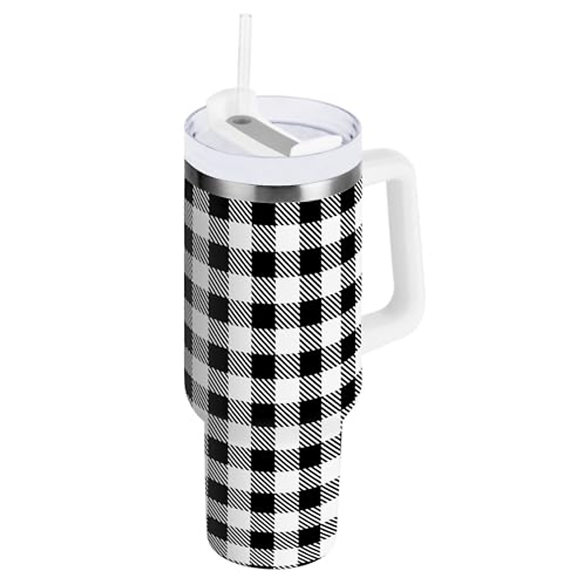 MCHIVER Black White Buffalo Plaid Tumbler with Lid and Straw 40 oz Insulated Water Bottle Leakproof Tumblers for Smoothie Coffee Water