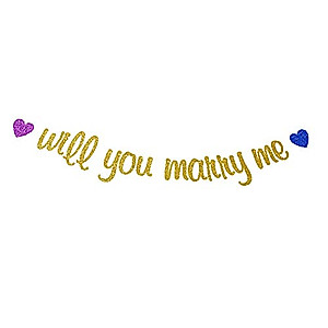 Will You Marry Me Banner Propose Party Decors Engagement Wedding Bridal Shower Bunting Sign Gold Glitter