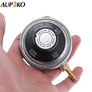 Aupoko Low Pressure One Pound Propane Tank Gas Regulator Valve, Portable Propane Table Top Regulator with 1/4’’ Barb Connection and 1"-20 Female Throwaway Cylinder Thread Inlet and an Orifice Outlet