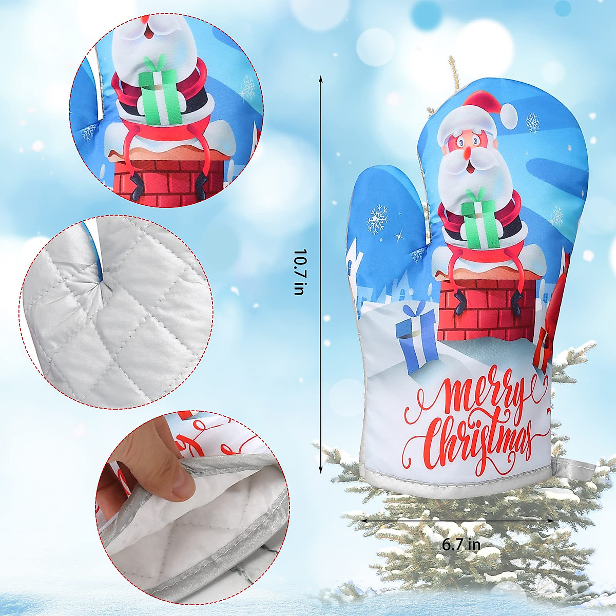 Lucleag 6 Pack Christmas Oven Mitts Potholders and Towels Set, Christmas Santa Oven Mitts Pot Holders Towels Heat Resistant Non-Slip Cooking Gloves BBQ Cooking Baking Grilling