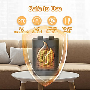 Small Space Heater, 1500W Portable Heaters for Indoor Use with Thermostat, PTC Ceramic Desk Heater for Office, Fan Only Electric Heater for Room Home Bedroom
