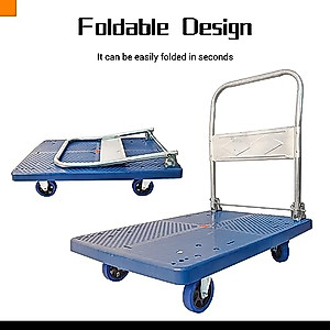 VAIDPRO Push Cart Dolly 660LBS, Moving Flatbed Cart Folding Platform Truck Swivel Push Heavy Duty Hand Flat Cart for Loading, Groceries, Garage, Warehouse