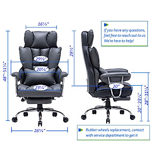 Efomao Executive Office Chair for Heavy People, Big and Tall Office Chair, High Back Office Chair with Foot Rest, Height Adjustable Home Office Chair, Mineral Grey Office Chair