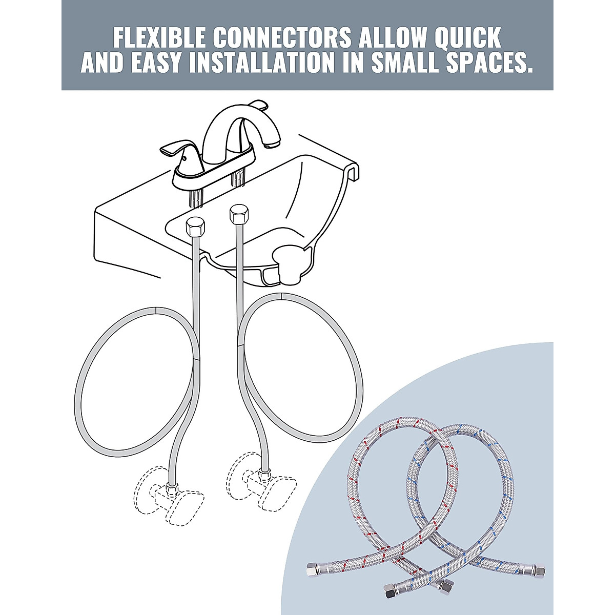 ALEASHA 72” Length Faucet Supply Lines,Flexible Faucet Hose Connector 3/8" to 3/8" Female Compression Thread Stainless Steel Braided Bathroom Kitchen Faucet Extension Water Supply Line,2Pcs