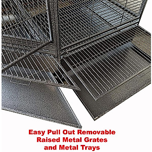 64" Extra Large Corner Bird Flight Breeding Wrought Iron Rolling Parrot Cage Side Solid Metal Plate Feed Doors Pull Out Metal Grate and Tray with Around Metal Seed Guard