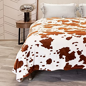 50x60IN Cow Print Blanket Brown Soft Fleece Throw Blanket Warm Plush Dog Blankets Lightweight Cozy Blanket Washable Home Décor Cow Print Throws for Adult Sofa Bed Couch Bedroom Living Room Dorm Room