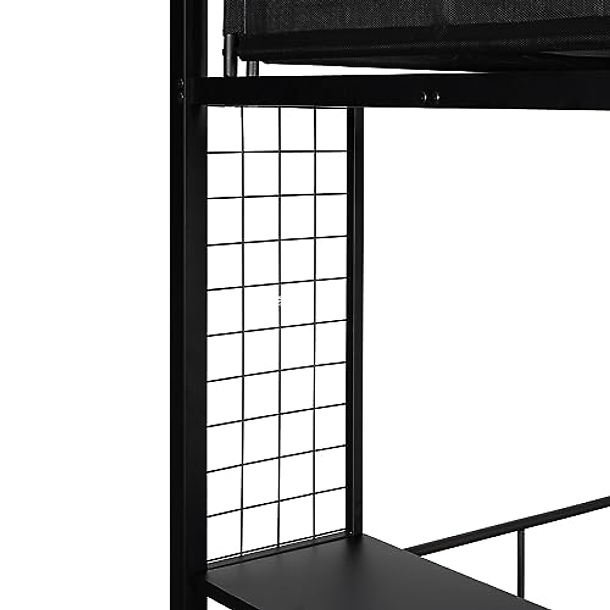 Livavege Twin Over Full Bunk Bed with Shelves & Grid Panel, Detachable L-Shaped Bunk Beds w/Full-Length Guardrails & Ladder for Kids Boys Girls Teens Adults, Metal Bunkbed Frame Wood Slats/Noise-Free