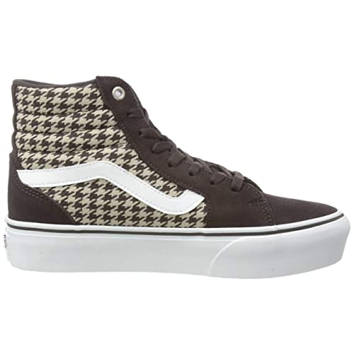 Vans Women's Hi-Top Platform Sneaker, Suede Plaid Mix Brown/White, 8