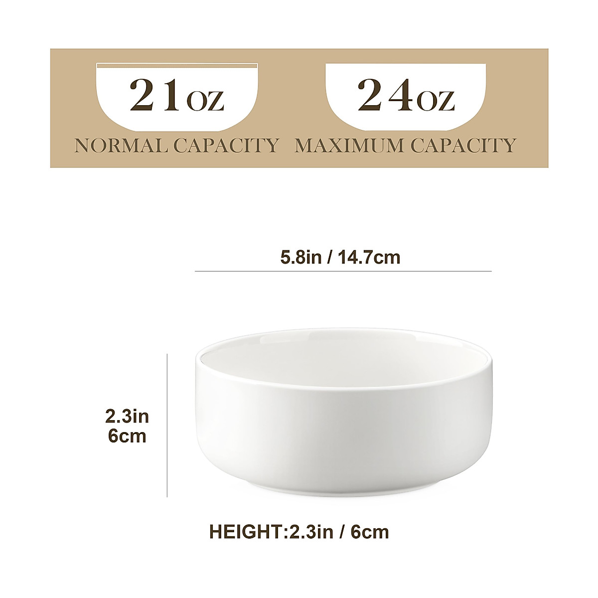 MALACASA 24 OZ Cereal Bowls, Porcelain Soup Oatmeal Bowls Kitchen Ceramic Bowls Set of 4 Dishwasher Microwave Oven Safe, White, Series LUNA