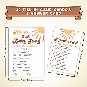 Name That Baby Song Game Kits For Baby Shower - 30 Double-Sided Fill In Watercolor Sunshine Style Game Cards 1 Answer Card For Gender Reveal, Baby Announcement, Party Favor & Supplies - C10