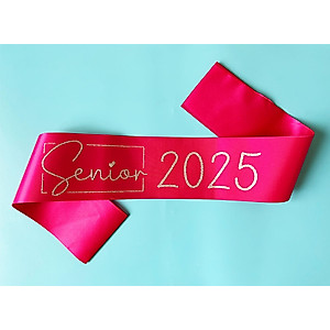 Senior Sash 2025, 8 Pack Silver Glitter Hot Pink Satin Finally Graduated Senior Cheerleader Sashes for Class of 2025 Graduation Party Supplies