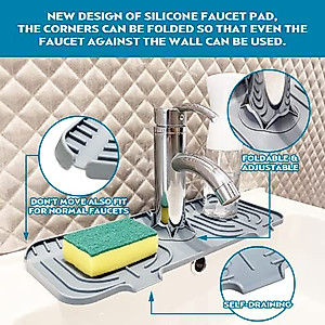 Luvitory Faucet Handle Drip Catcher Silicone Mat,Faucet Splash Guard,Sink Splash Guard Kitchen Faucet Sink Drying Mat Soap Sponge Accessories Sink Tray Bathroom Bar Countertop Protection Grey