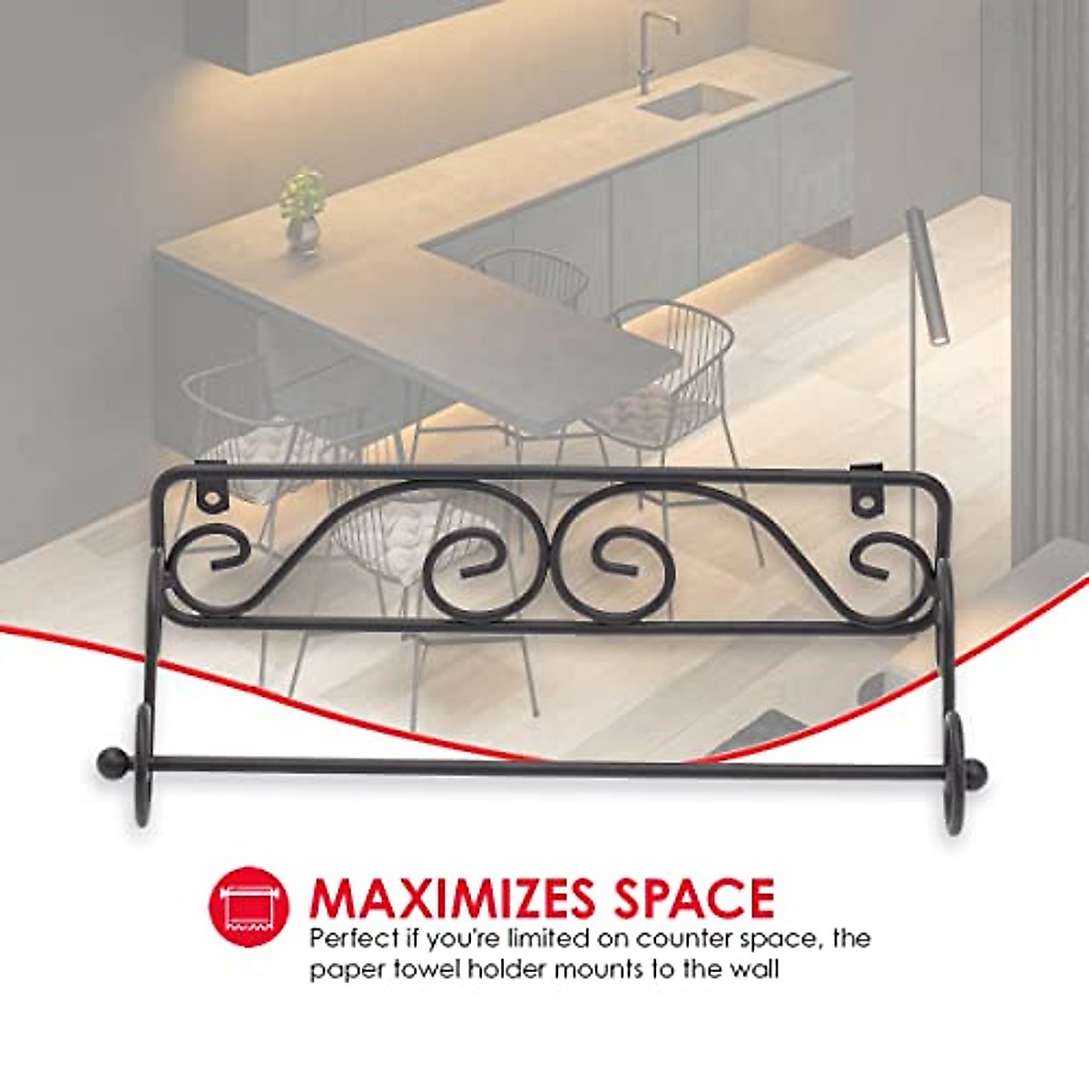 Home Basics Scroll Design Wall Mounted Paper Towel Holder | Great Space Saver | Scroll Collection | Durable Steel