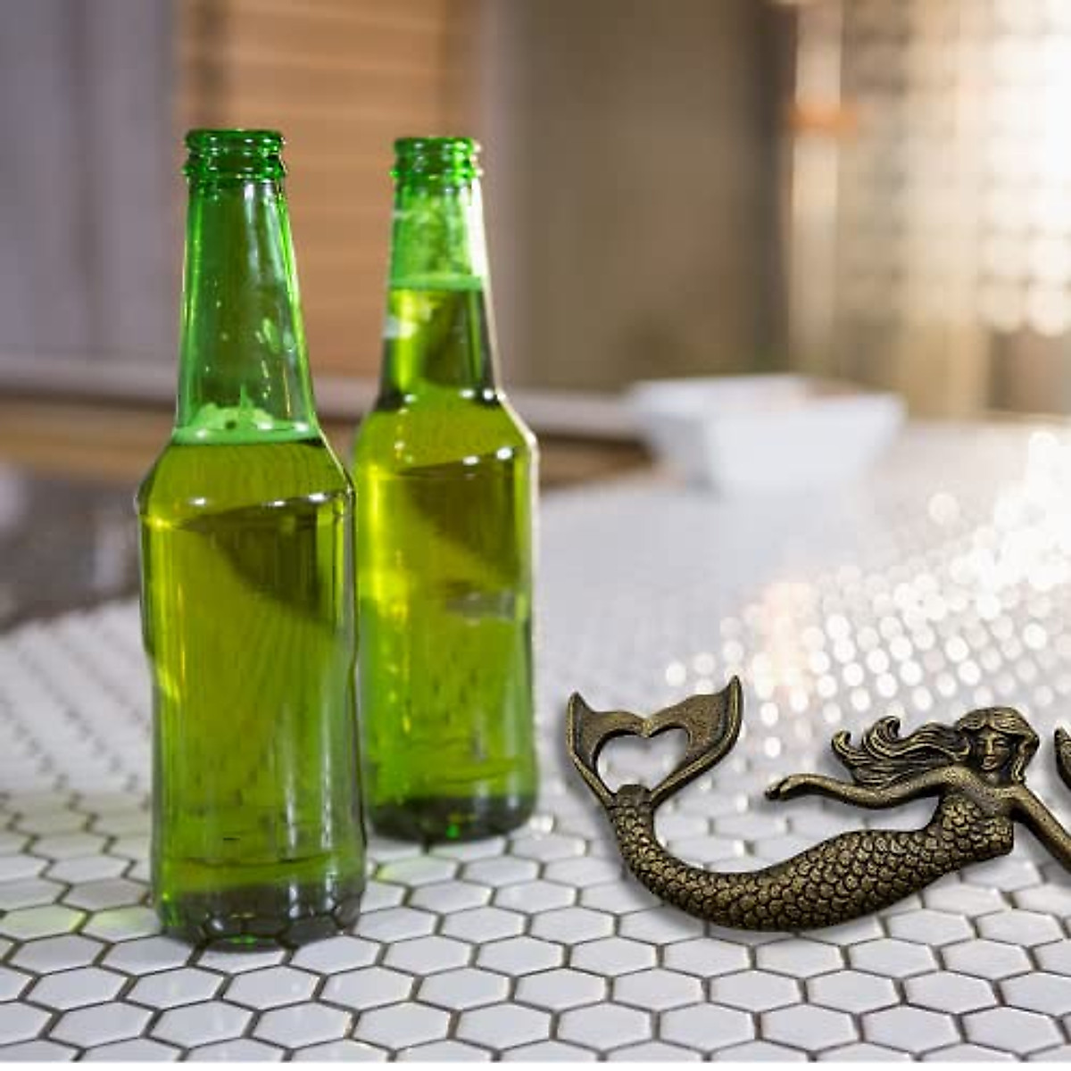 Cast Iron Mermaid Shaped Bottle Screw, Nautical Kitchen Accessory for Beach House and Themed Homes, Detailed Cap Opener for Adults, 7 Inches