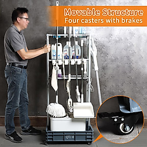 Multi-Layer Mobile Cleaning Tool Storage Rack storage shelf broom mop holder hold your cleaning supplies janitorial cart Steel Organizer Wire Rack
