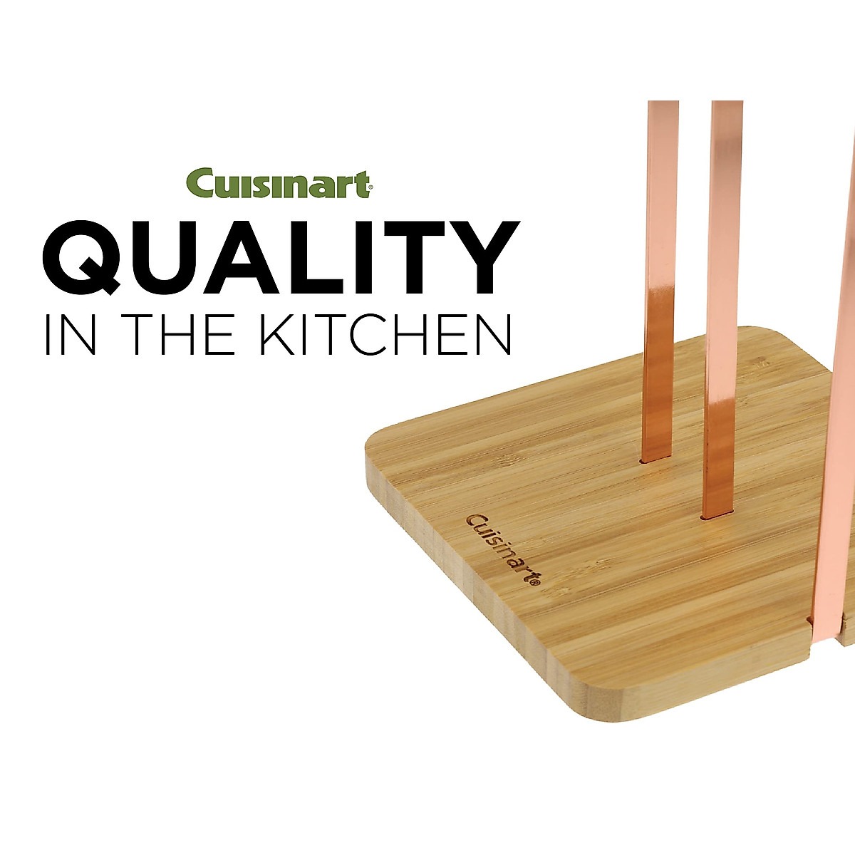 Cuisinart Stainless Steel Finish Paper Towel Holder with Solid Bamboo Base, Stainless Steel Arm for Tear Assistance, Countertop Paper Towel Dispenser, Fits Any Size Kitchen Towel Roll - Copper Finish