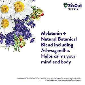 ZzzQuil PURE Zzzs De-Stress Melatonin Sleep Aid Gummies, Helps Calm Your Mind and Body, Ashwagandha for Stress Support, Sleep Aids for Adults, 1 mg per gummy, 42 Count