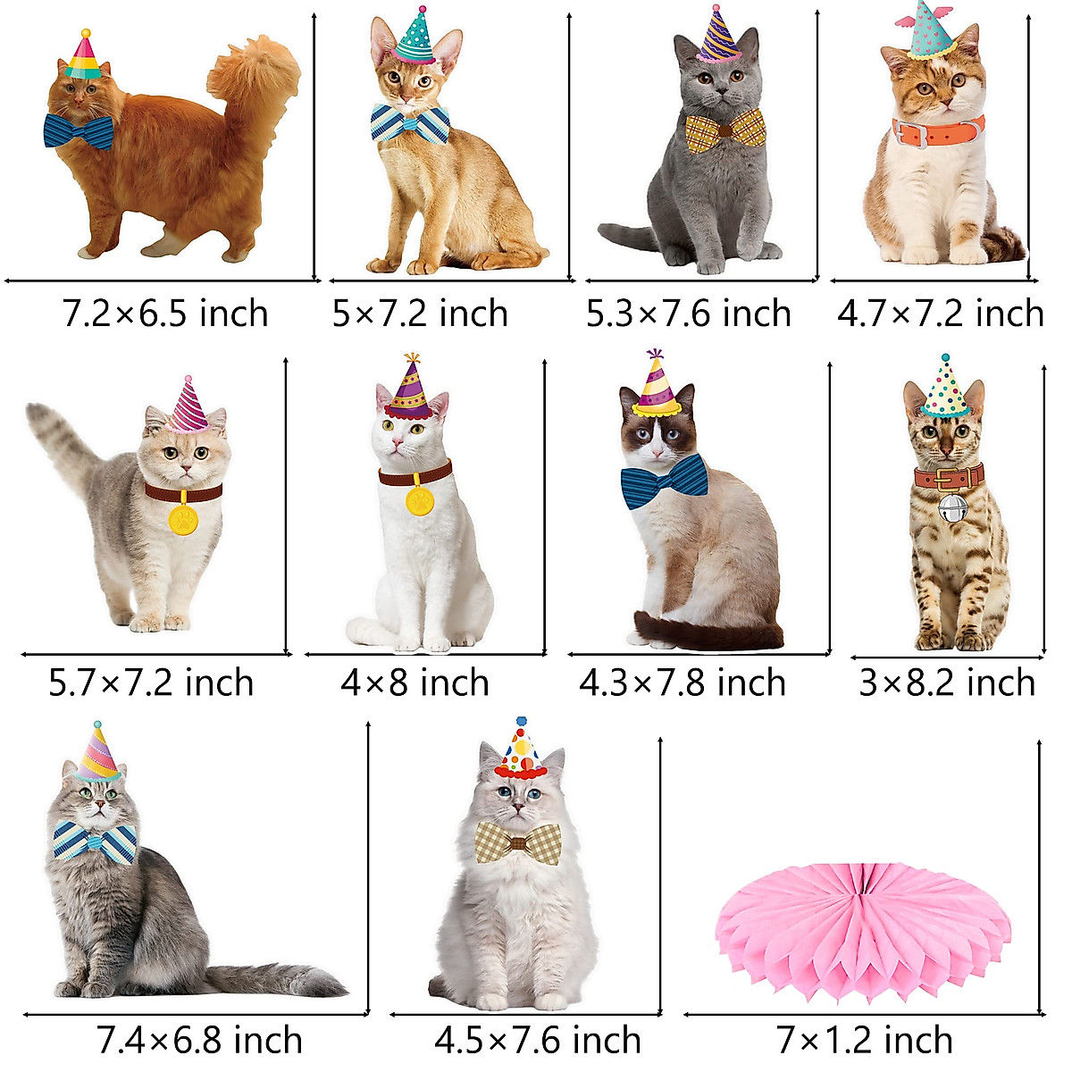 10Pcs Cat Honeycomb Centerpieces Cat Birthday Party Supplies Kitten Party Decorations Lovely Cat Decoration Table for Cat Theme Birthday Party Baby Shower Supplies