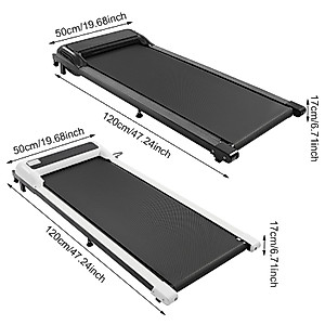 Flat Electric Walking Folding Treadmill, Portable Smart Safety Running Device Ultra Slim Under Desk Walking Pad Home Office Running Machine Remote Control LED Display 1-8km/h/0.62-4.97mph(Black)