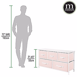 mDesign Wide Steel Frame/Wood Top Storage Dresser Furniture with 5 Fabric Drawers, Large Bureau Organizer for Baby, Kid, and Teen Bedroom, Nursery, Playroom, Dorm - Jane Collection, Pink/White, Pack of 1