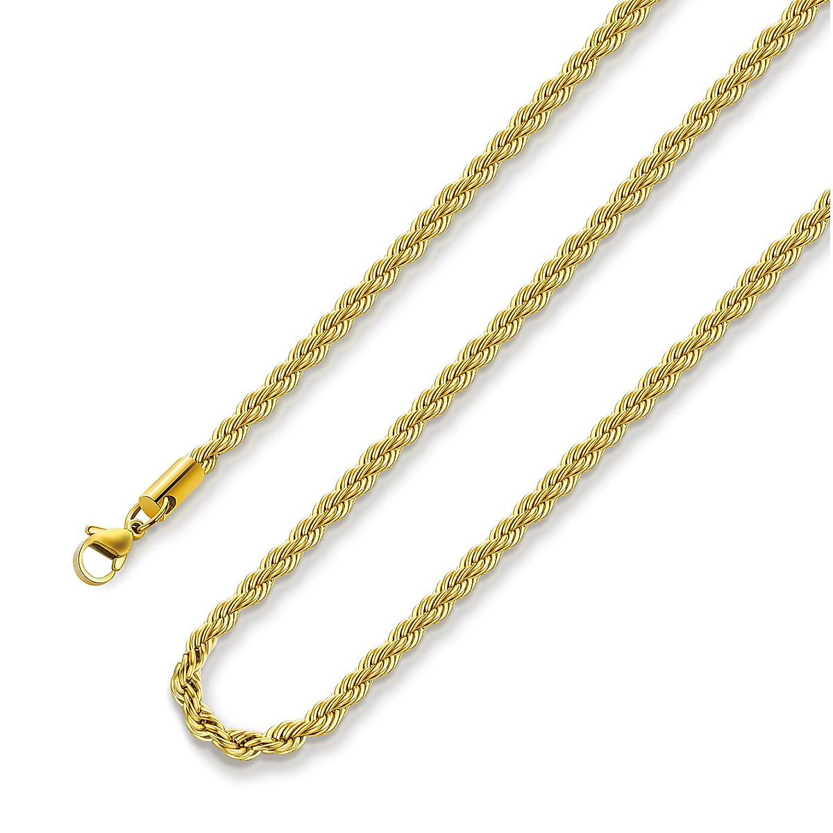 Monily Gold Plated Chain Necklace for Women 1.5MM 28 Inches Stainless Steel Twist Rope Chain for Women