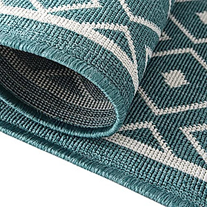Unique Loom Outdoor Trellis Collection Area Rug Geometric Diamonds Flatweave Design, Tribal Inspired for Indoor/Outdoor Décor (7' 10 x 7' 10 Square, Teal)