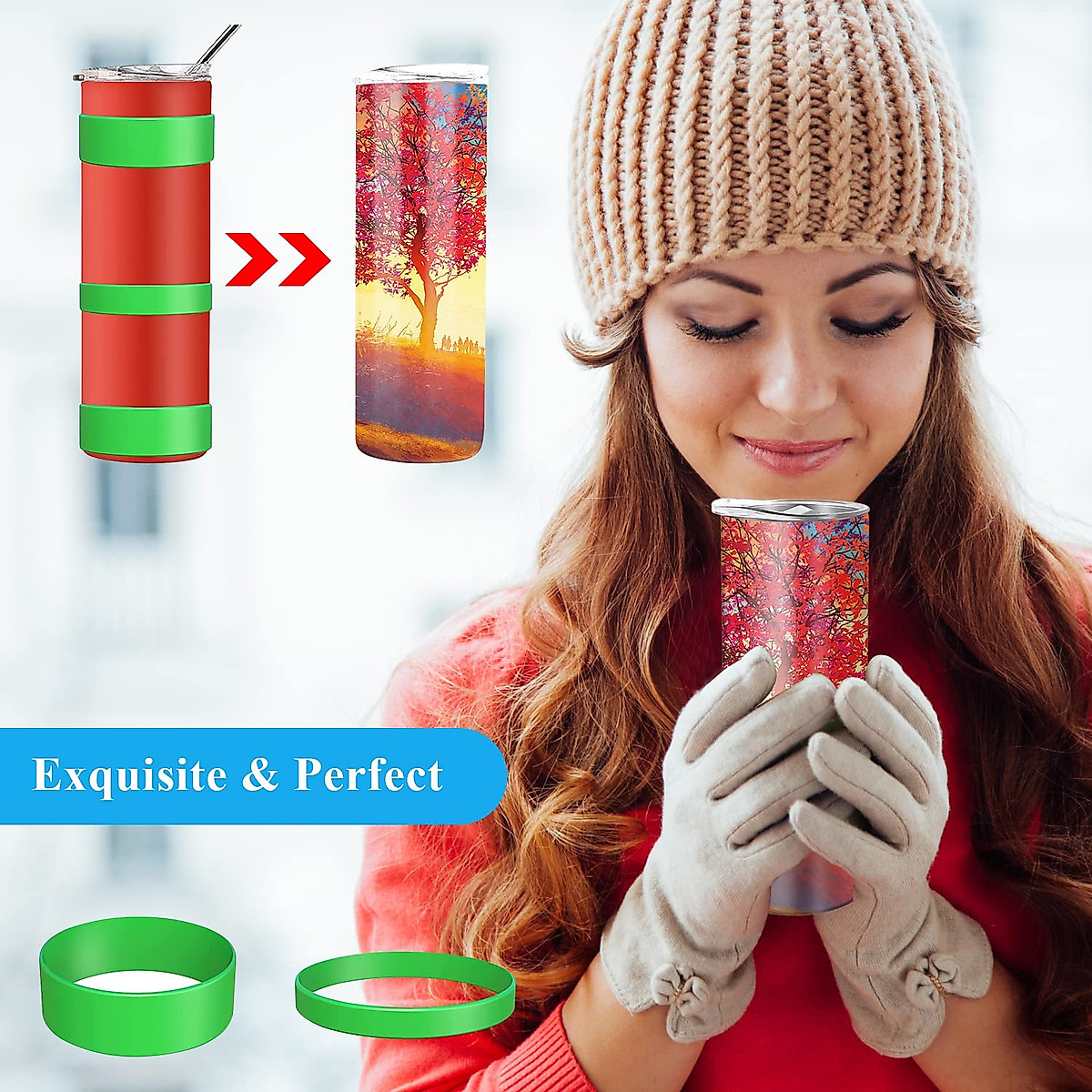 Sublimation Tumblers Silicone Bands Kit,Elastic Sublimation Blanks Ring Bands with Heat Resistant Gloves Tapes Press Parts Accessories for Cup Water Bottle Heat Skinny Tumbler