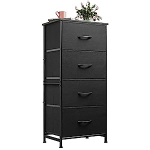WLIVE Dresser with 4 Drawers, Fabric Storage Tower, Organizer Unit for Bedroom, Hallway, Entryway, Closets, Sturdy Steel Frame, Wood Top, Easy Pull Handle, Charcoal Black