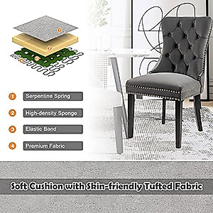 BEEY Velvet Upholstered Dining Chair Set of 4 Dark Grey Modern Tufted Accent Chairs with Nailhead Trim and Back Ring Pull,High Chair with Solid Wood Legs for Living Room Baronet Restaurant