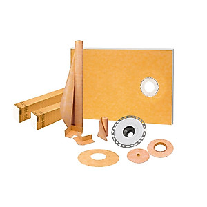 Schluter Kerdi Shower Kit with Shower Tray, Curb, Waterproofing Membrane, Strips & Seals - PVC Plastic, 38" x 60" Tray Size, Off-Center Outlet Position - KSK9651525SPVC