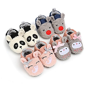 LAFEGEN Infant Baby Boys Girls Slipper Stay On Non Slip Soft Sole Newborn Booties Toddler First Walker Crib House Shoes 0-18 Months, 02 Pink Elephant, Baby Slipper 6-12 Months Infant