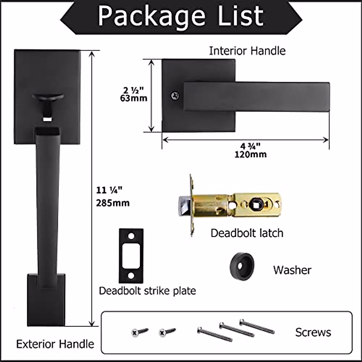 Azdele Black Front Door Handle Set, Entry Door Handle Set with Door Lever Reversible for Right and Left Handed Doors, Single Cylinder Exterior Door Handleset with Lower Half Lever, Matte Black