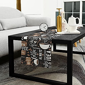 Rural Coffee Table Runner-Cotton Linen-13x90 Inch Holiday Dresser Scarves, Shabby Chic Esppresso Beans Cup Drinking Tablerunner for Kitchen Coffee/Dining Bedroom Home Living Room Dinner Scarf Décor