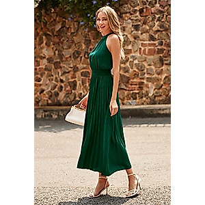 PRETTYGARDEN Women's Long Sun Dresses Sleeveless Halter Neck Flowy Pleated Maxi Cocktail Party Dresss (Green,X-Large)