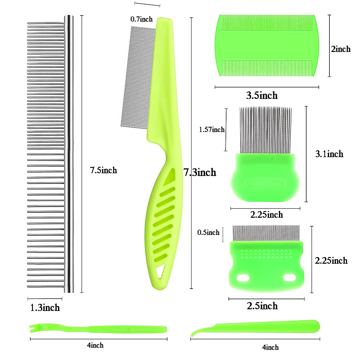 Lamoutor 7Pcs Pet Flea Comb Fine Tooth Comb and Pet Stainless Steel Combs for Dogs Cats Pet