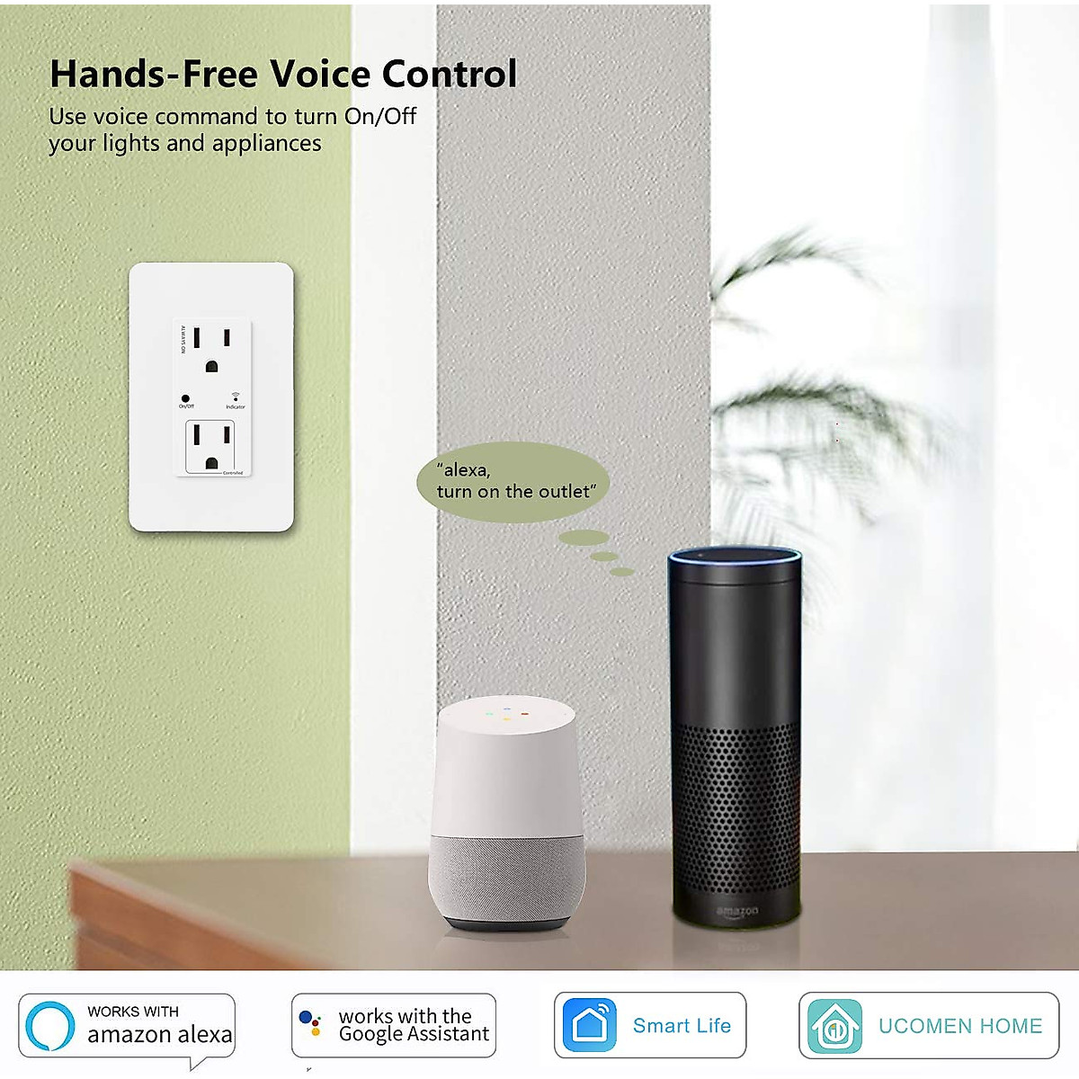 UCOMEN Smart Power Wall Outlets WiFi Sockets W/ 2 Plug outlets Remote Controller Works with Tuya, Smart Home, Alexa, Google Home Requires 2.4 GHz Wi-Fi,2 pcs