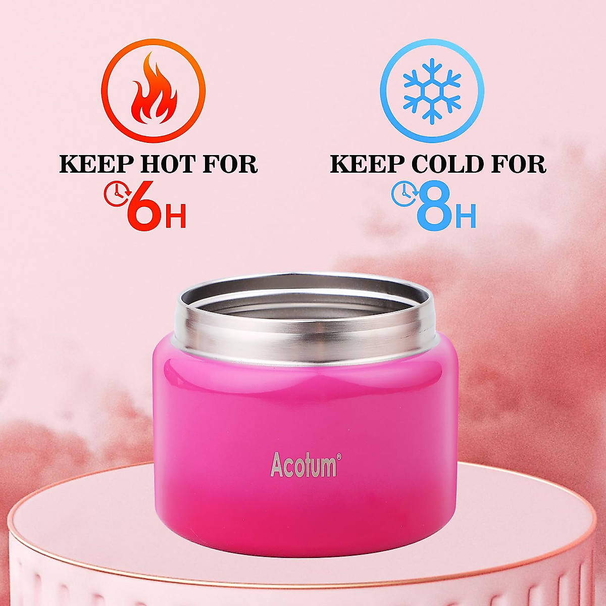ACOTUM Insulated Thermo Food Jar for Kids - 12 Oz Capacity, Suitable for Hot & Cold Foods, Leak-Proof Vacuum Stainless Steel Design with Wide Mouth